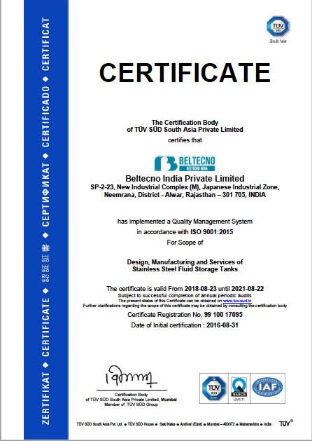 Certificates | Commercial Hot Water Tank | Cold Water Storage Tanks ...