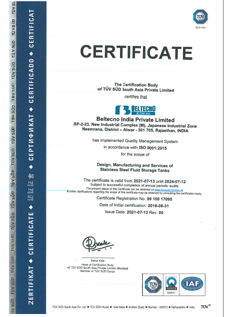 Certificates | Commercial Hot Water Tank | Cold Water Storage Tanks ...
